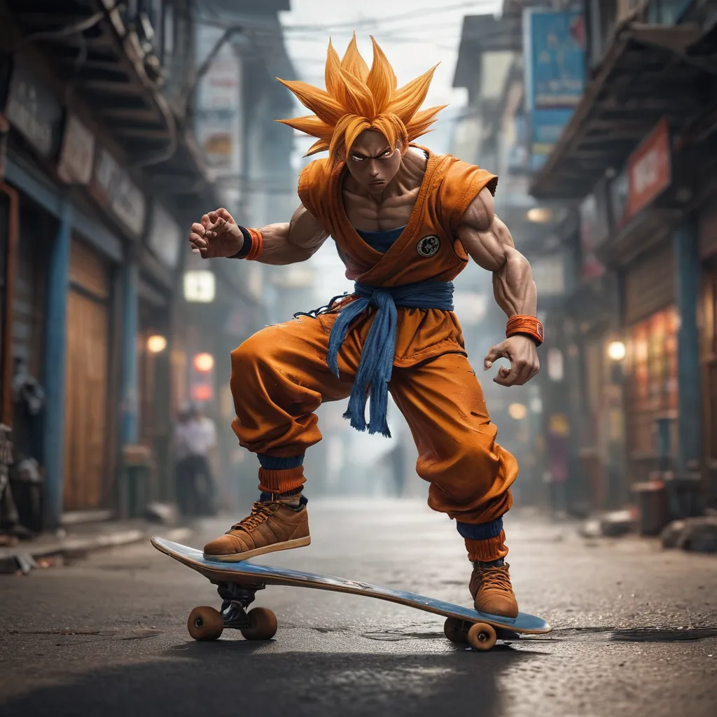 Unveiling the Fusion of Goku with Skateboard Culture in Primitive Art